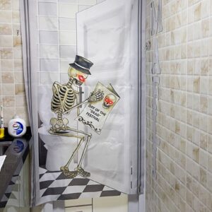 Tatuo Skeleton Door Decorations Skeleton Door Cover Halloween Bathroom Backdrop Background Halloween Indoor Decoration Party Supplies, 30 x 60 Inches