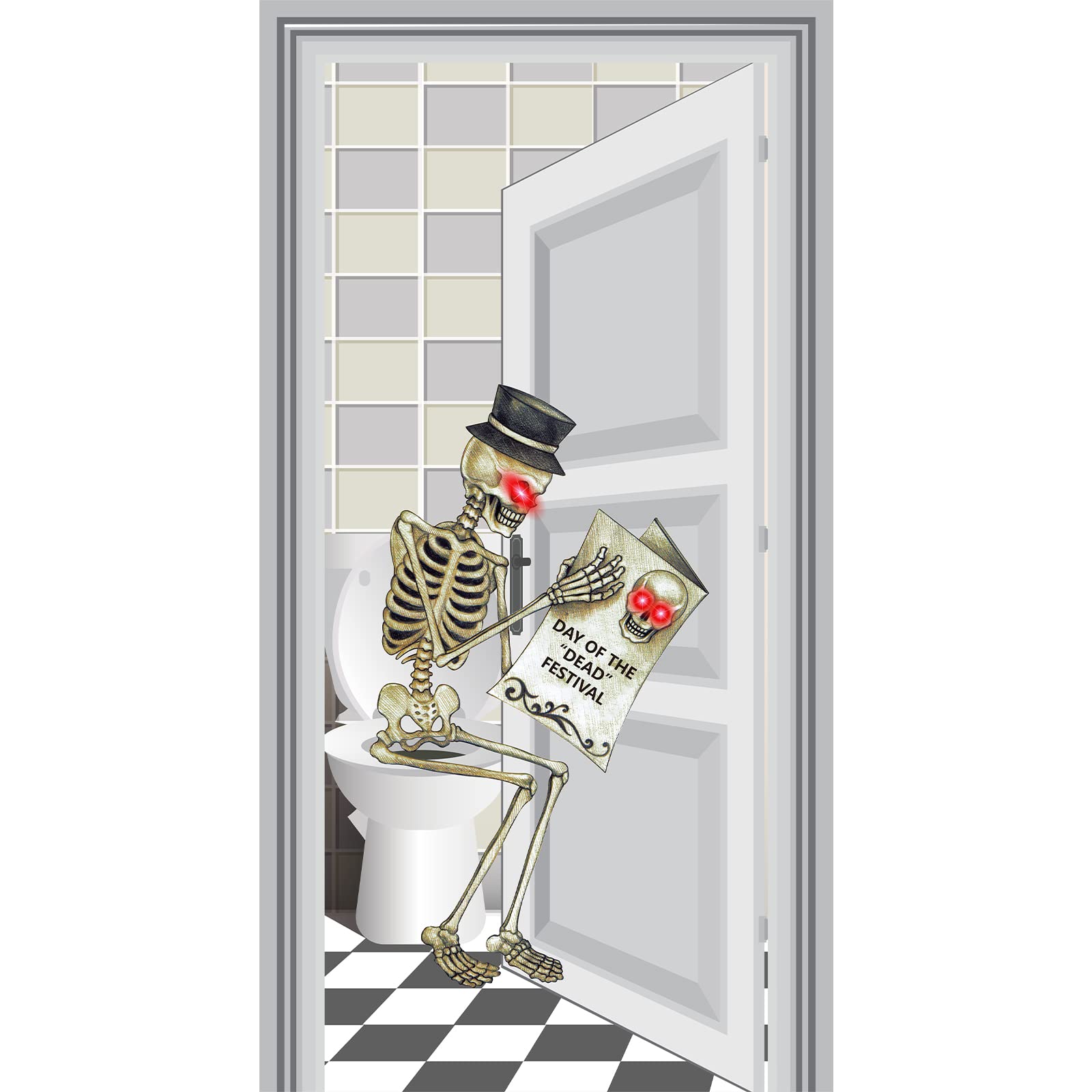 Tatuo Skeleton Door Decorations Skeleton Door Cover Halloween Bathroom Backdrop Background Halloween Indoor Decoration Party Supplies, 30 x 60 Inches