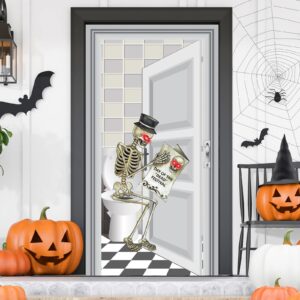 Tatuo Skeleton Door Decorations Skeleton Door Cover Halloween Bathroom Backdrop Background Halloween Indoor Decoration Party Supplies, 30 x 60 Inches