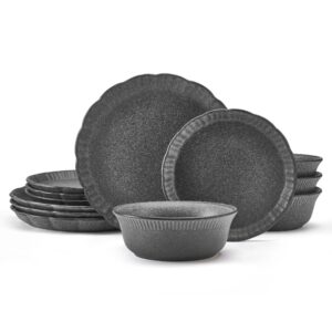 pfaltzgraff noah 12 piece dinnerware set, service for 4, gray