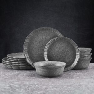 Pfaltzgraff Noah 12 Piece Dinnerware Set, Service For 4, Gray