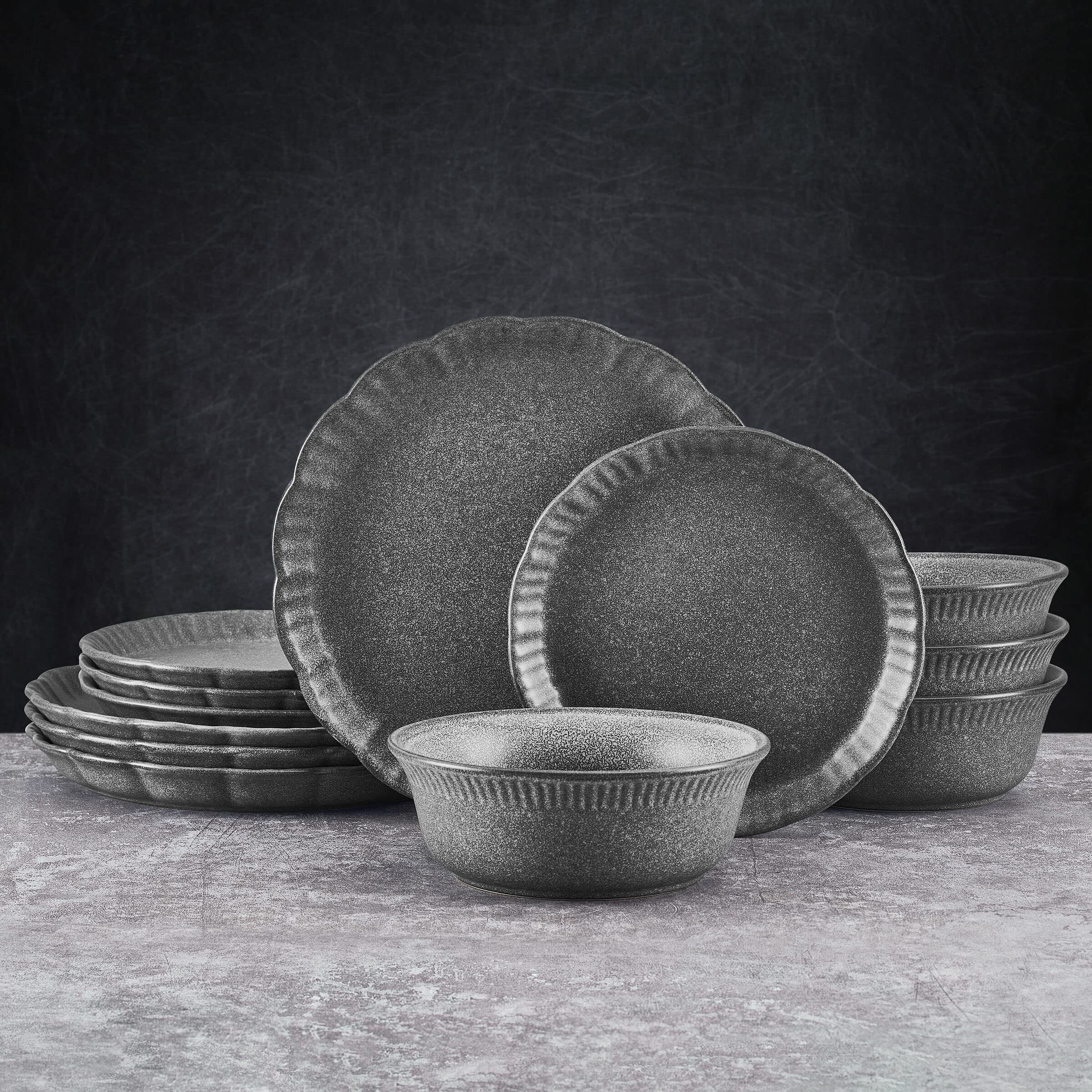 Pfaltzgraff Noah 12 Piece Dinnerware Set, Service For 4, Gray