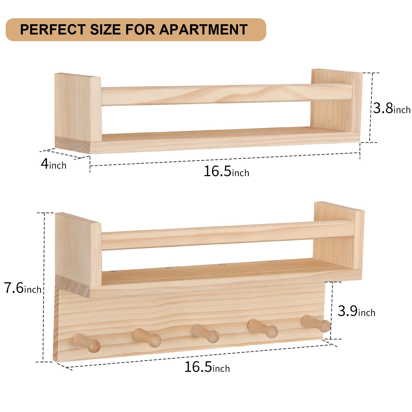 birola Nursery Book Shelves Set of 3,Nursery Shelves for Bookshelf Wall,Wall Bookshelves for Kids，Bathroom Decor, Kitchen Spice Rack (Natural)