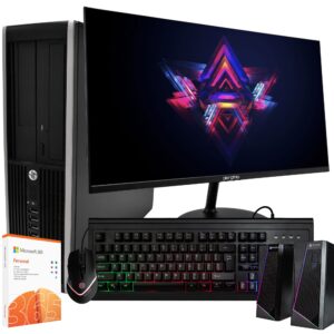 hp elite desktop pc computer | intel i5 | 8gb ram | 1tb hdd | 5g-wifi + bt | win10 pro | 24in 1080p monitor + webcam, rgb mouse & keyboard + speakers, office 365 | professional computer kit (renewed)