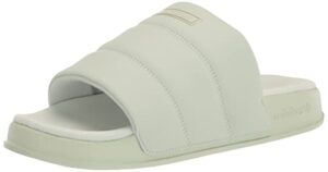 adidas originals women's adilette essential slide sandal, linen green/linen green/linen green, 8