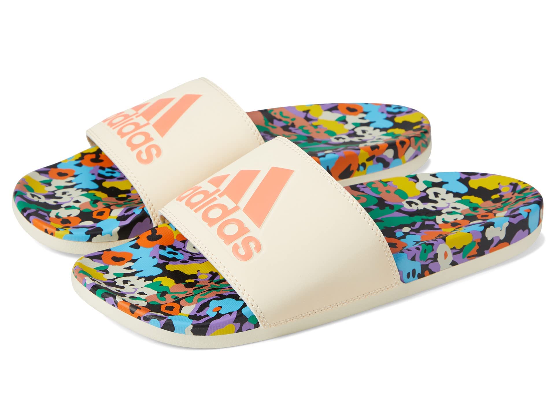 adidas Women's Adilette Comfort Slides Sandal, Ecru Tint/Coral Fusion/Ecru Tint, 6