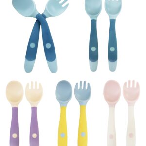 10 Pcs Toddler Utensils, Spoons and Forks Set with Bendable Handle, 5 Toddler Forks and 5 Toddler Spoons, Baby Feeding Set for Self Feeding, Silicone Spoons Forks for Kids, BPA Free