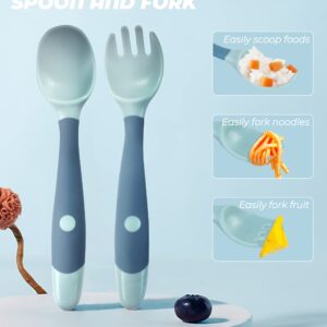 10 Pcs Toddler Utensils, Spoons and Forks Set with Bendable Handle, 5 Toddler Forks and 5 Toddler Spoons, Baby Feeding Set for Self Feeding, Silicone Spoons Forks for Kids, BPA Free