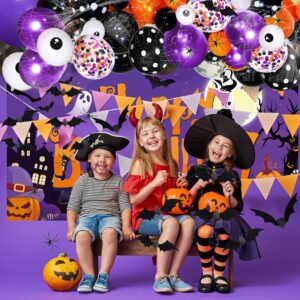 Halloween Birthday Party Decorations, Halloween Birthday Backdrop Banner Purple Orange Balloon Garland Arch Kit Confetti Balloons with Spider Web Bat Stickers for Halloween Theme Party Decorations