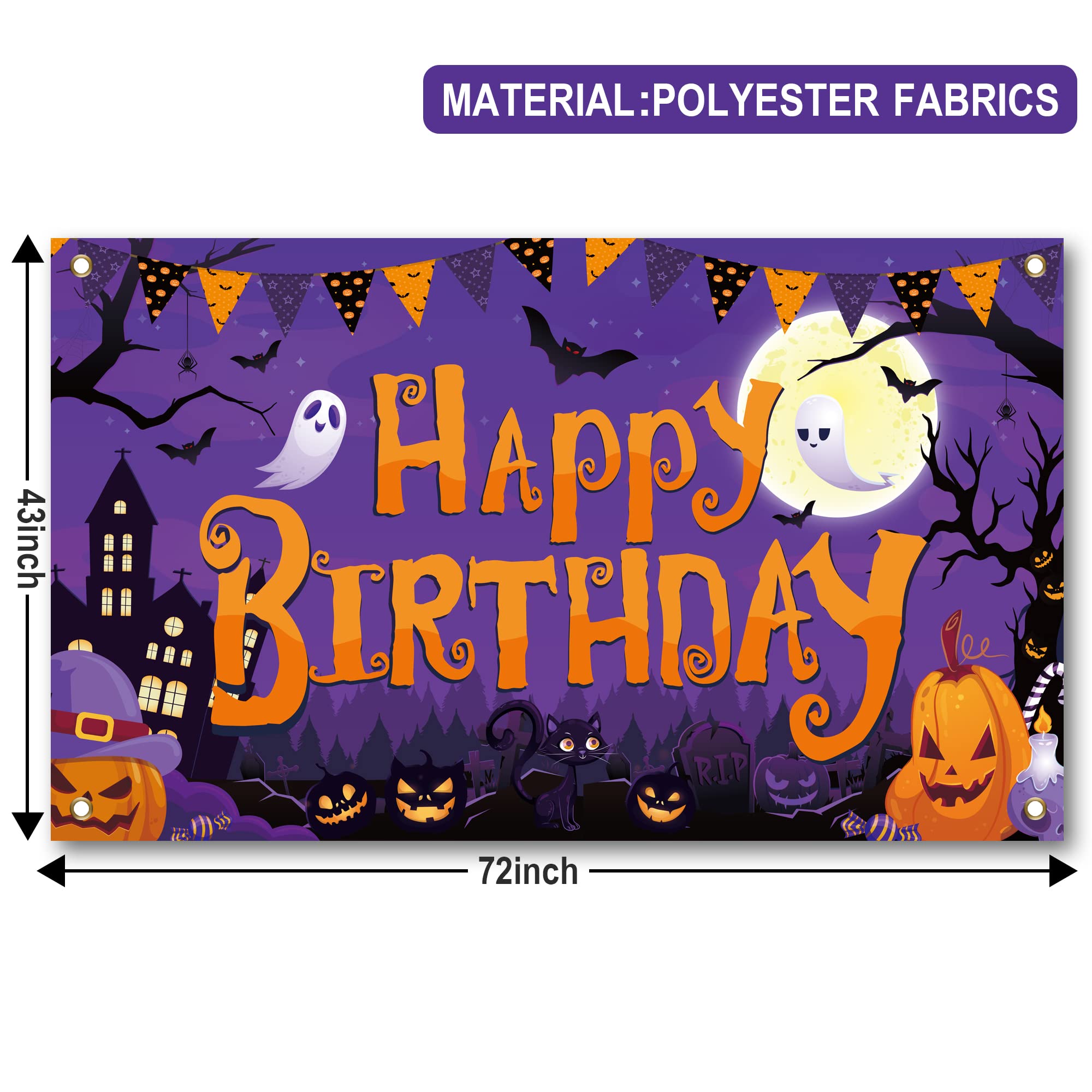 Halloween Birthday Party Decorations, Halloween Birthday Backdrop Banner Purple Orange Balloon Garland Arch Kit Confetti Balloons with Spider Web Bat Stickers for Halloween Theme Party Decorations