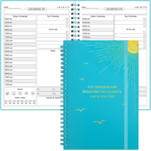 planner, daily planner with to do list, hourly appointment, contacts and passwords, undated, day planner for college students and work, flexible cover, elastic closure, inner pocket, a5 (blue)