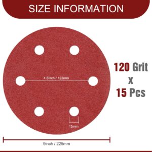 Awutzut 9 Inch 6 Hole Sanding Discs 120 Grit Hook and Loop for Drywall Sander 15PCS