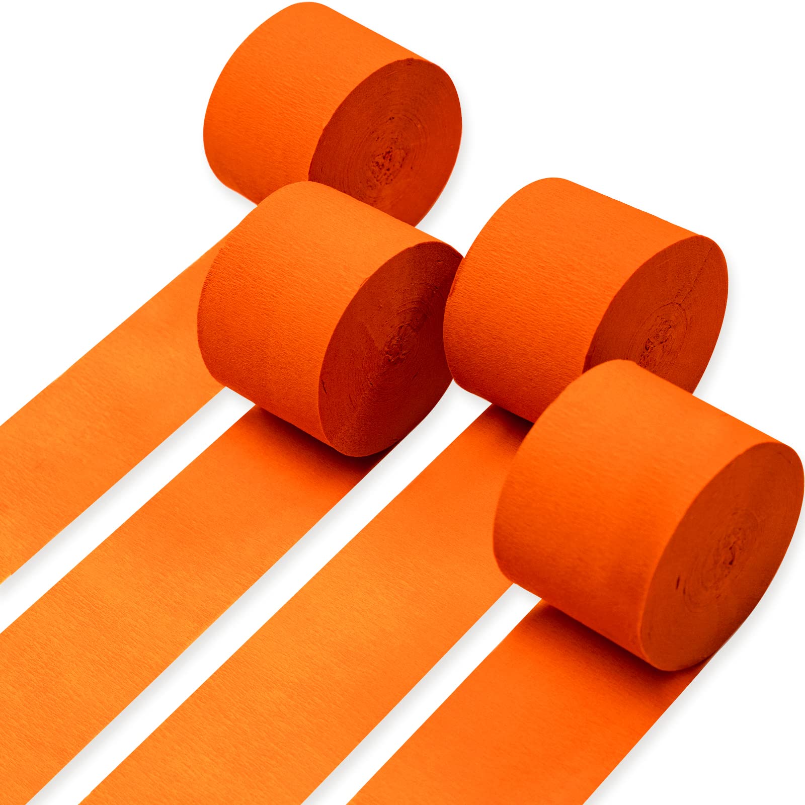 PartyWoo Crepe Paper Streamers 4 Rolls 328ft, Pack of Deep Orange Crepe Paper for Party Decorations, Wedding Decorations, Birthday Decorations, Baby Shower Decorations (1.8 Inch x 82 Ft/Roll)