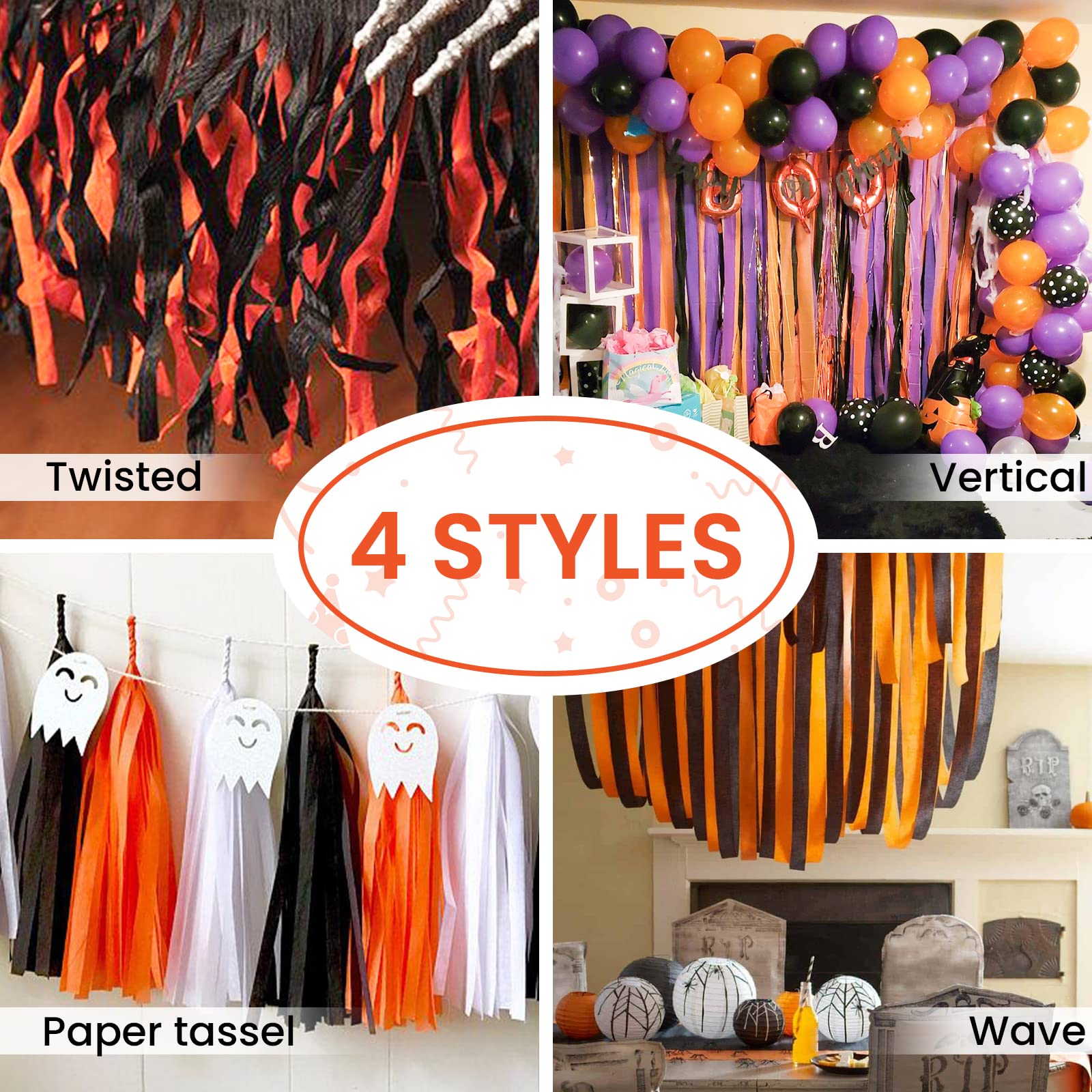 PartyWoo Crepe Paper Streamers 4 Rolls 328ft, Pack of Deep Orange Crepe Paper for Party Decorations, Wedding Decorations, Birthday Decorations, Baby Shower Decorations (1.8 Inch x 82 Ft/Roll)