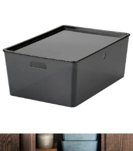 kuggis box with lid, transparent black, 14 ½x21 ¼x8 ¼ " large stackable storage containers paper & media baskets