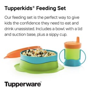 Tupperware Brand Tupperkids Feeding Set - Lime Aid, Tropical Water & Orange Peel Colors - Includes Divided Dish & Sip ‘N Care Sippy Cup