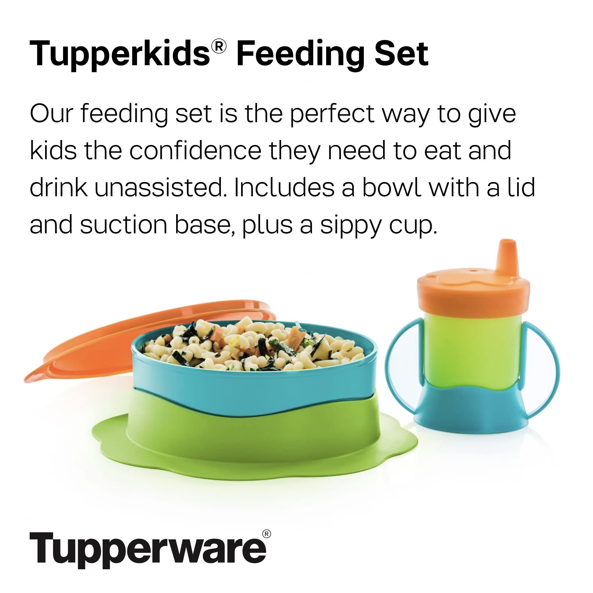 Tupperware Brand Tupperkids Feeding Set - Lime Aid, Tropical Water & Orange Peel Colors - Includes Divided Dish & Sip ‘N Care Sippy Cup