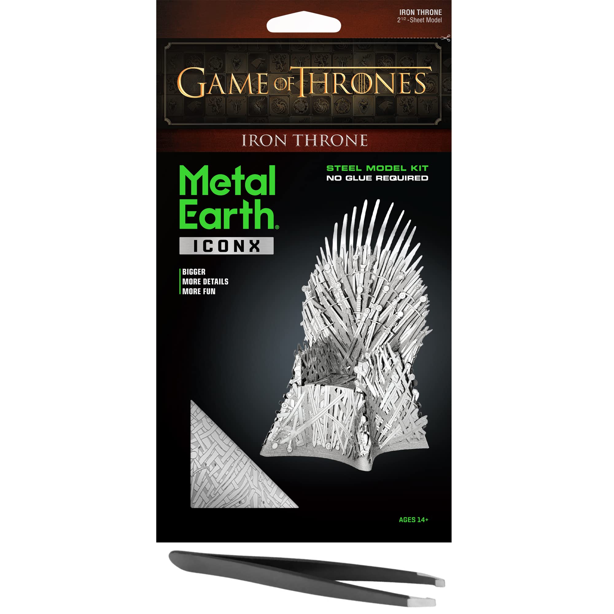 Metal Earth Premium Series Game of Thrones Iron Throne 3D Metal Model Kit Bundle with Tweezers Fascinations