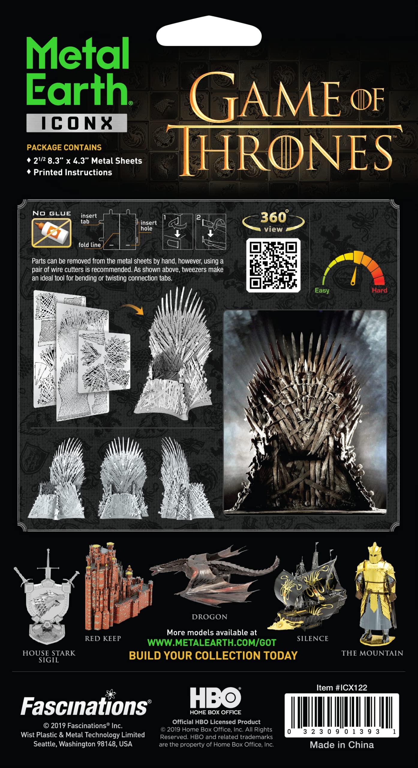 Metal Earth Premium Series Game of Thrones Iron Throne 3D Metal Model Kit Bundle with Tweezers Fascinations