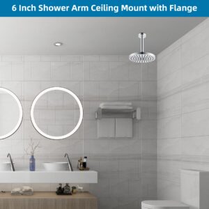 Hibbent All Metal Ceiling Mounted Shower Arm, 6 Inch Shower Head Extension Arm with Flange, Stainless Steel Straight Shower Arm For Fixed High Pressure Rain Shower Head, Shower Head Extender, Chrome