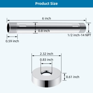 Hibbent All Metal Ceiling Mounted Shower Arm, 6 Inch Shower Head Extension Arm with Flange, Stainless Steel Straight Shower Arm For Fixed High Pressure Rain Shower Head, Shower Head Extender, Chrome