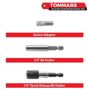 TOMMARS 208-Pc Master Screwdriver Bit Set, 1/4" Hex Shank Screwdriver Bits, Nut Driver and Security Bit Set