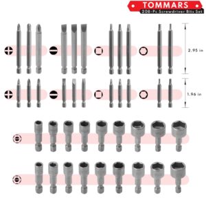 TOMMARS 208-Pc Master Screwdriver Bit Set, 1/4" Hex Shank Screwdriver Bits, Nut Driver and Security Bit Set