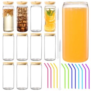 ajaraera 20 oz glass cups with lids and straws,beer glasses,drinking glasses, iced coffee cup,glass cups of 12