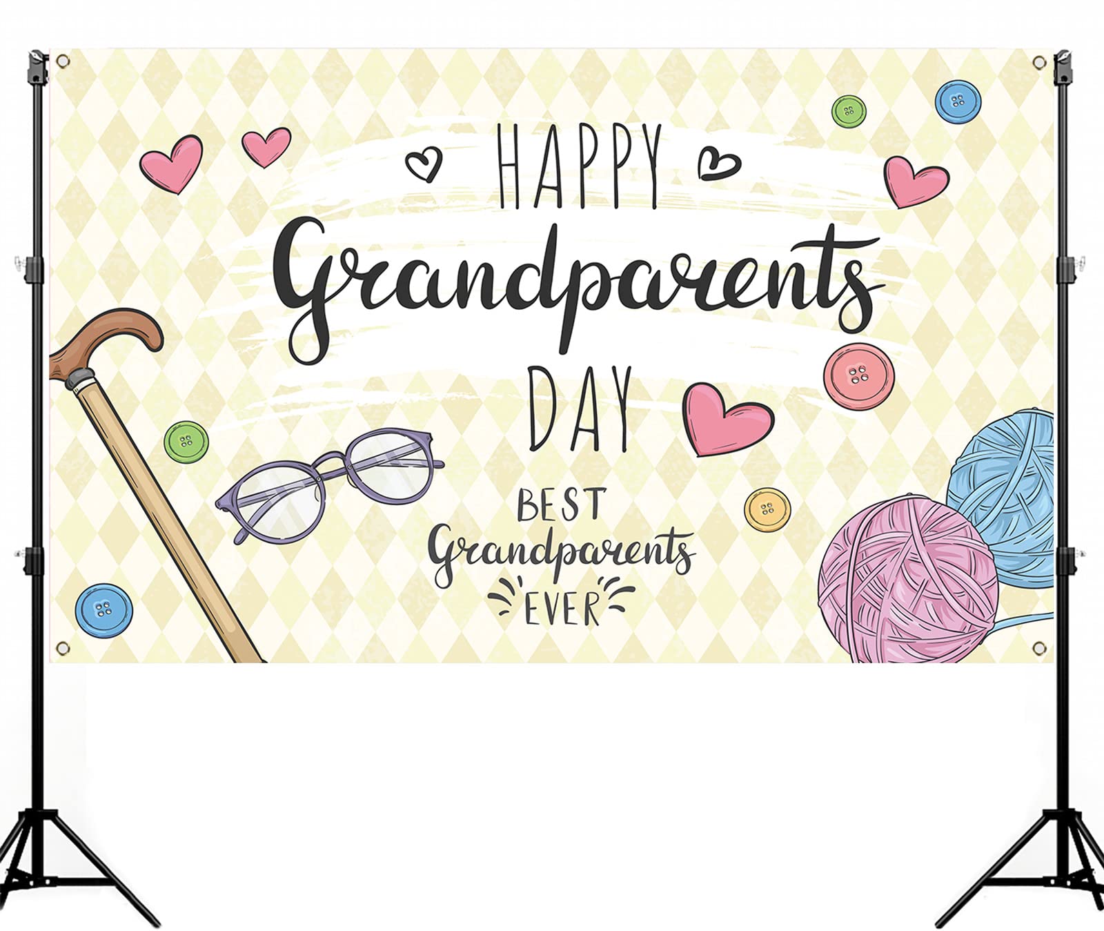 Nepnuser Happy Grandparents Day Photo Booth Backdrop School Event Retirement Love Grandparents Party Decorations Grandpa Grandma Holiday Photo Wall Decor (5.9×3.6ft)