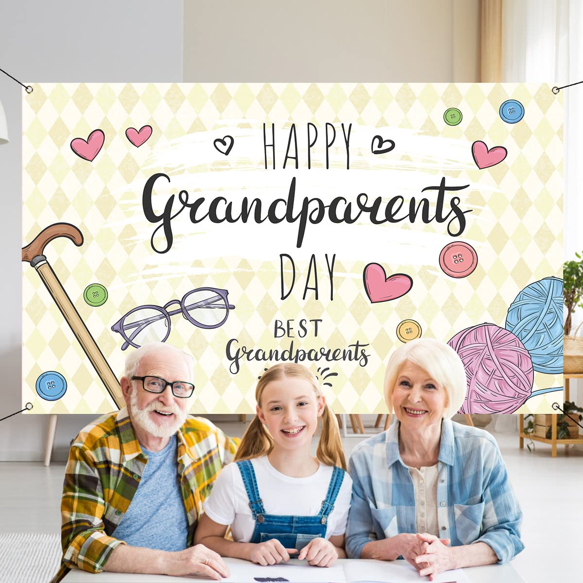 Nepnuser Happy Grandparents Day Photo Booth Backdrop School Event Retirement Love Grandparents Party Decorations Grandpa Grandma Holiday Photo Wall Decor (5.9×3.6ft)