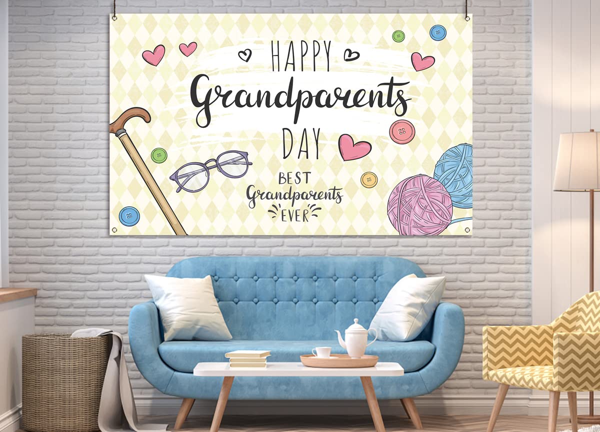 Nepnuser Happy Grandparents Day Photo Booth Backdrop School Event Retirement Love Grandparents Party Decorations Grandpa Grandma Holiday Photo Wall Decor (5.9×3.6ft)