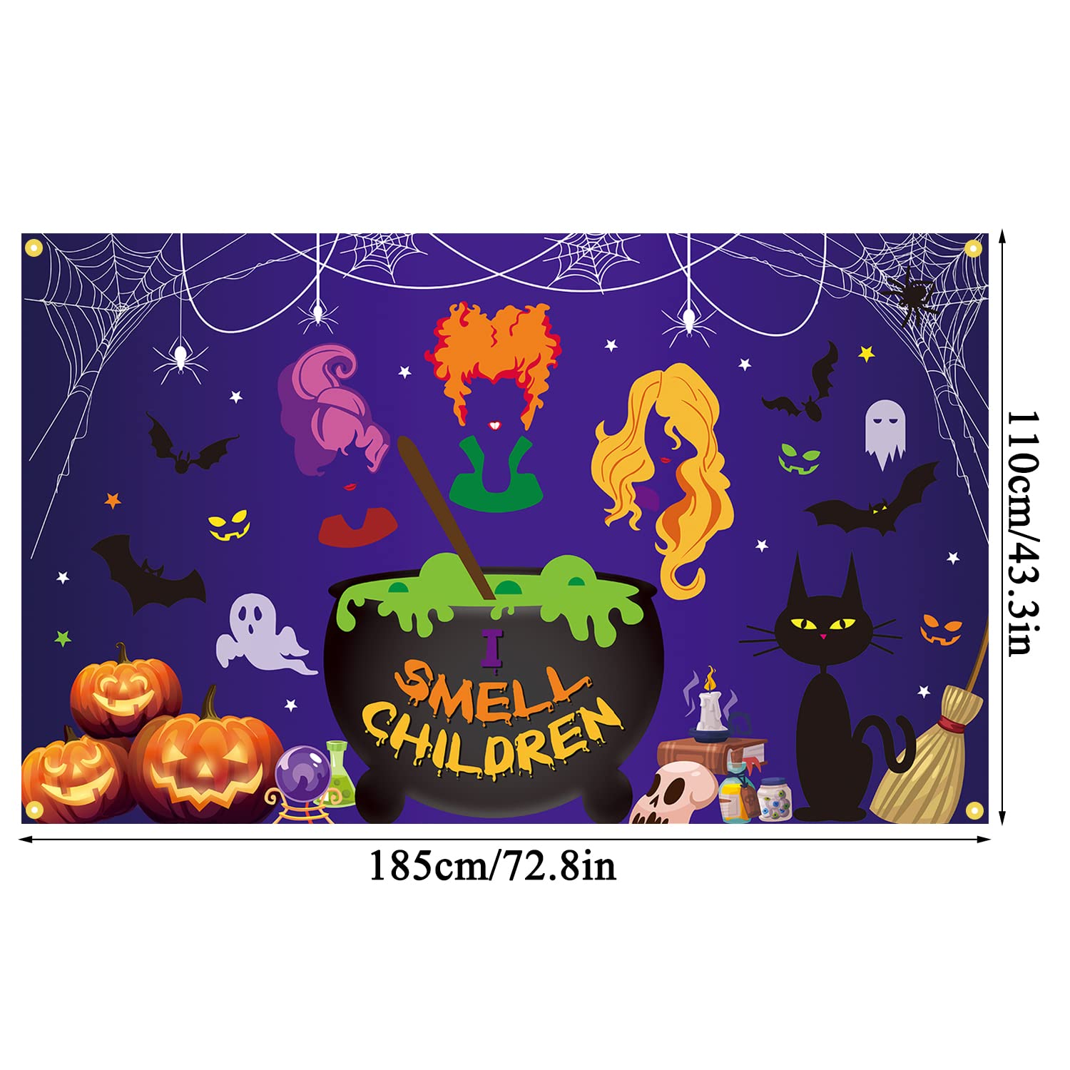 JKQ Halloween I Smell Children Backdrop Banner 73 x 43 Inch Large Size Halloween Drink Up Witches Background Banner with Pumpkin Bat Spider Signs Halloween Baby Shower Birthday Party Decorations