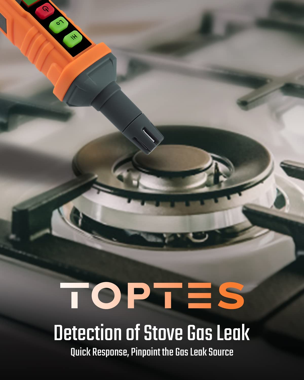 TopTes PT210 Gas Leak Detector, Natural Gas Detector with Audible & Visual Alarm, Locating The Source of Propane, Methane, and Combustible Gas Leaks for Home and RV (Includes Battery x2) - Orange