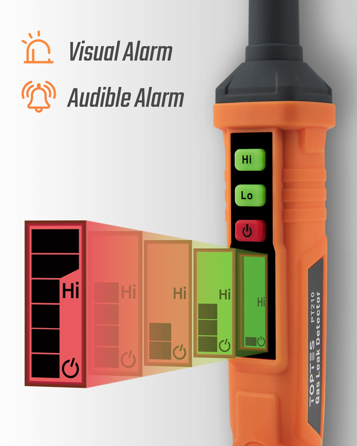 TopTes PT210 Gas Leak Detector, Natural Gas Detector with Audible & Visual Alarm, Locating The Source of Propane, Methane, and Combustible Gas Leaks for Home and RV (Includes Battery x2) - Orange