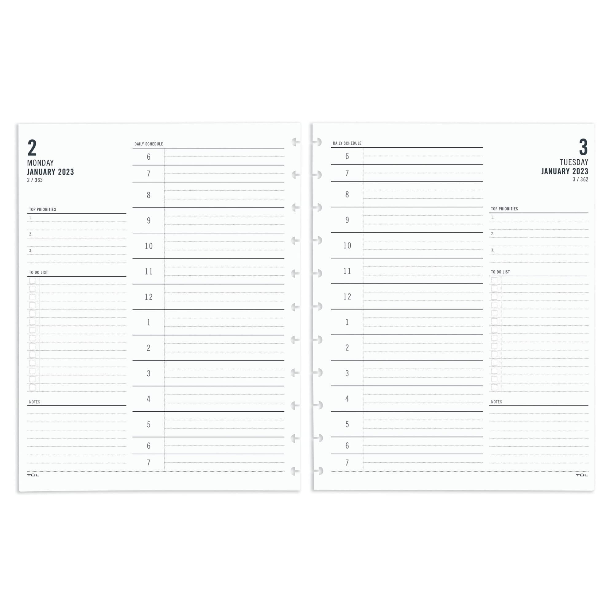 TUL® Discbound Daily Refill Pages, Hourly Appointment Times, Letter Size, January to December 2023