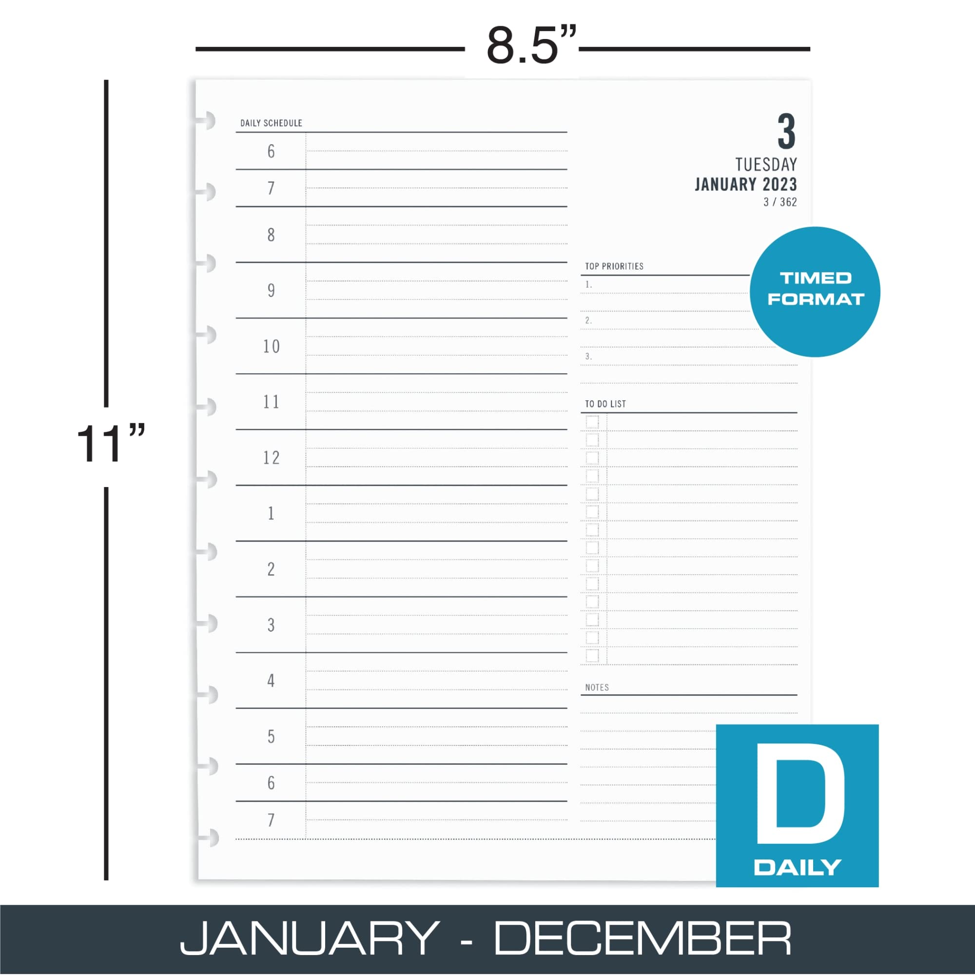 TUL® Discbound Daily Refill Pages, Hourly Appointment Times, Letter Size, January to December 2023