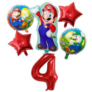 mario brothers foil balloons mario birthday party supplies 4th mario party decorations for kids birthday (mario 4th birthday)