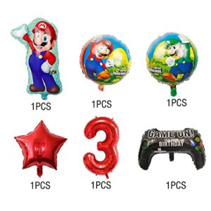 Mario Brothers Foil Balloons Mario Birthday Party Supplies 3rd Mario Party Decorations for Kids Birthday (Mario 3rd Birthday)