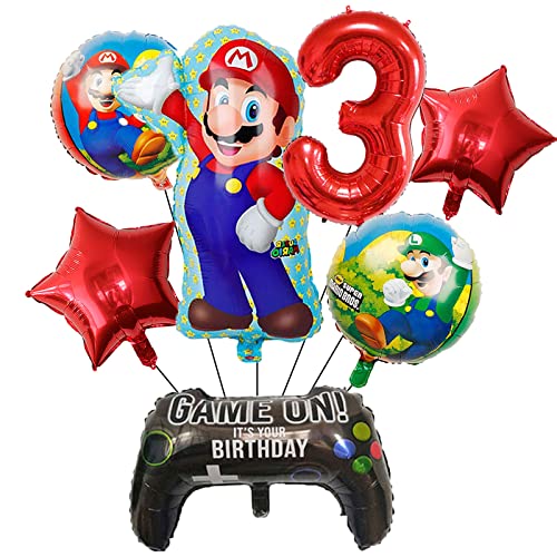 Mario Brothers Foil Balloons Mario Birthday Party Supplies 3rd Mario Party Decorations for Kids Birthday (Mario 3rd Birthday)