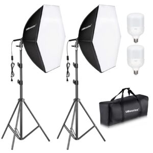 ubeesize softbox photography lighting kit, 30"x30" professional softbox lighting kit with 2pcs 40w e26 socket 8000k bulbs, continuous lighting kit for portraits advertising shooting, video recording