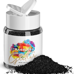 MARBLERS Twinkle Glitter [Black Knight] 1.5oz (42g) | Fine | Non-Toxic, Vegan, Cruelty-Free | Face, Body, Eyeshadow, Hair, Festival, Party Makeup | Nail Art, Polish | Resin, Tumbler, Slime, Craft