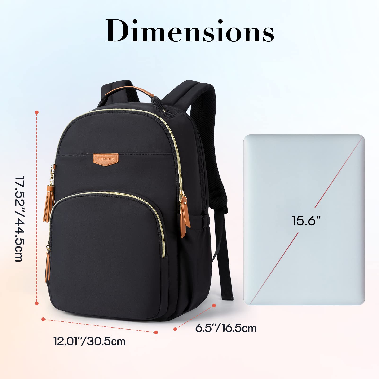 Missnine 3 Compartments Travel Women Backpack Water Resistant Casual Daypack with USB Charging Hold Work College Bookbag