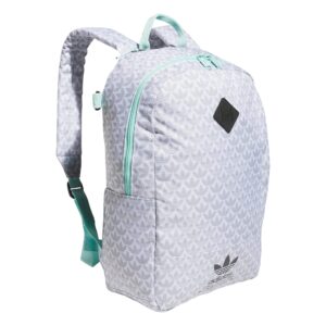 adidas Originals Graphic Backpack, Monogram AOP-White/Carbon Grey/Semi Flash Aqua Blue, One Size