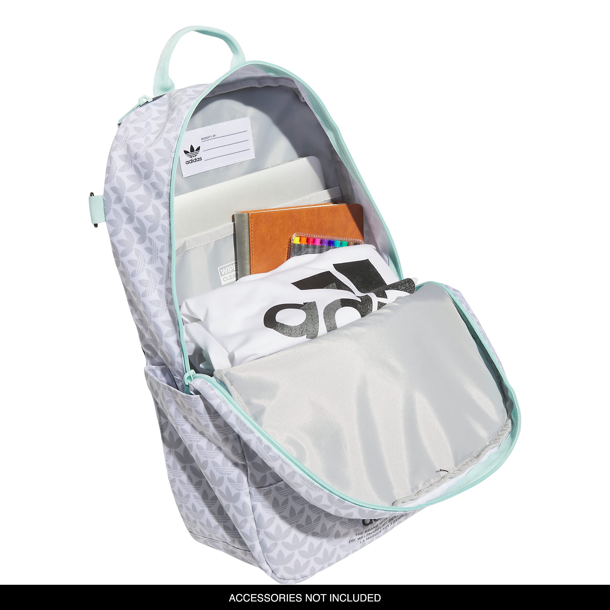 adidas Originals Graphic Backpack, Monogram AOP-White/Carbon Grey/Semi Flash Aqua Blue, One Size