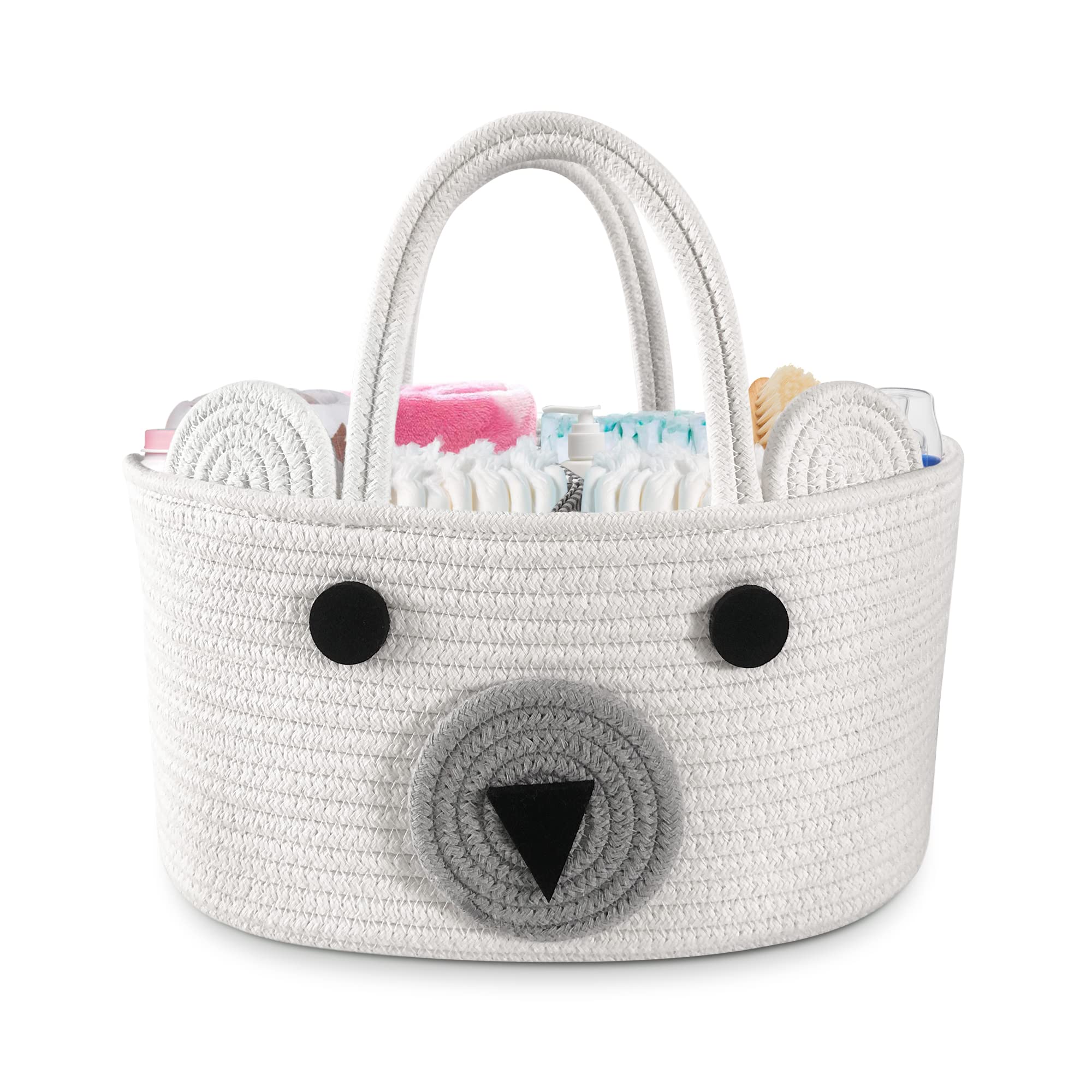 KELLANDRA Baby Diaper Caddy Organizer | 100% Cotton Rope Basket | Newborn Baby Shower Basket for Diapers, Bibs, Toys and Baby Wipes | White (DC279)