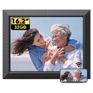 nexfoto 16.2 inch extra large digital picture frame 32gb with remote control, wifi digital photo frame with ips touch screen,easy to share photos via app, wall-mountable, gift for mother