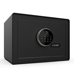 goldenkey digital security safe and lock box,small safe box for money, fingerprint lock,perfect for home office hotel business jewelry gun use storage,0.5 cubic feet,black