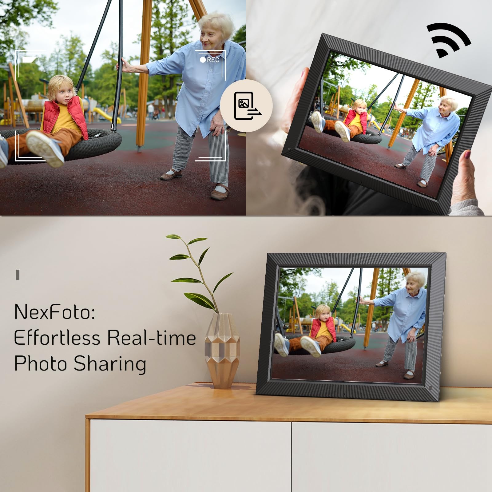 NexFoto 16.2 Inch Extra Large Digital Picture Frame 32GB with Remote Control, WiFi Digital Photo Frame with IPS Touch Screen,Easy to Share Photos via App, Wall-Mountable, Gift for Mother