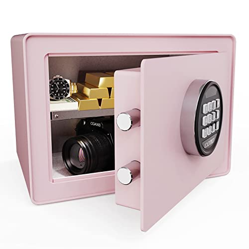 GOLDENKEY Digital Security Safe and Lock Box,Small Safe box for Money, Keypad Lock,Perfect for Home Office Hotel Business Jewelry Gun Use Storage,0.5 Cubic Feet,Pink