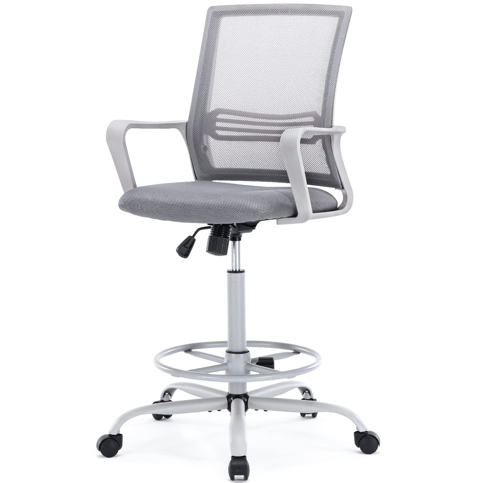 Drafting Chair - Tall Standing Office Desk Chair with Adjustable Foot Ring, Chair with Ergonomic Lumbar Support, Adjustable Height, Breathable Mesh